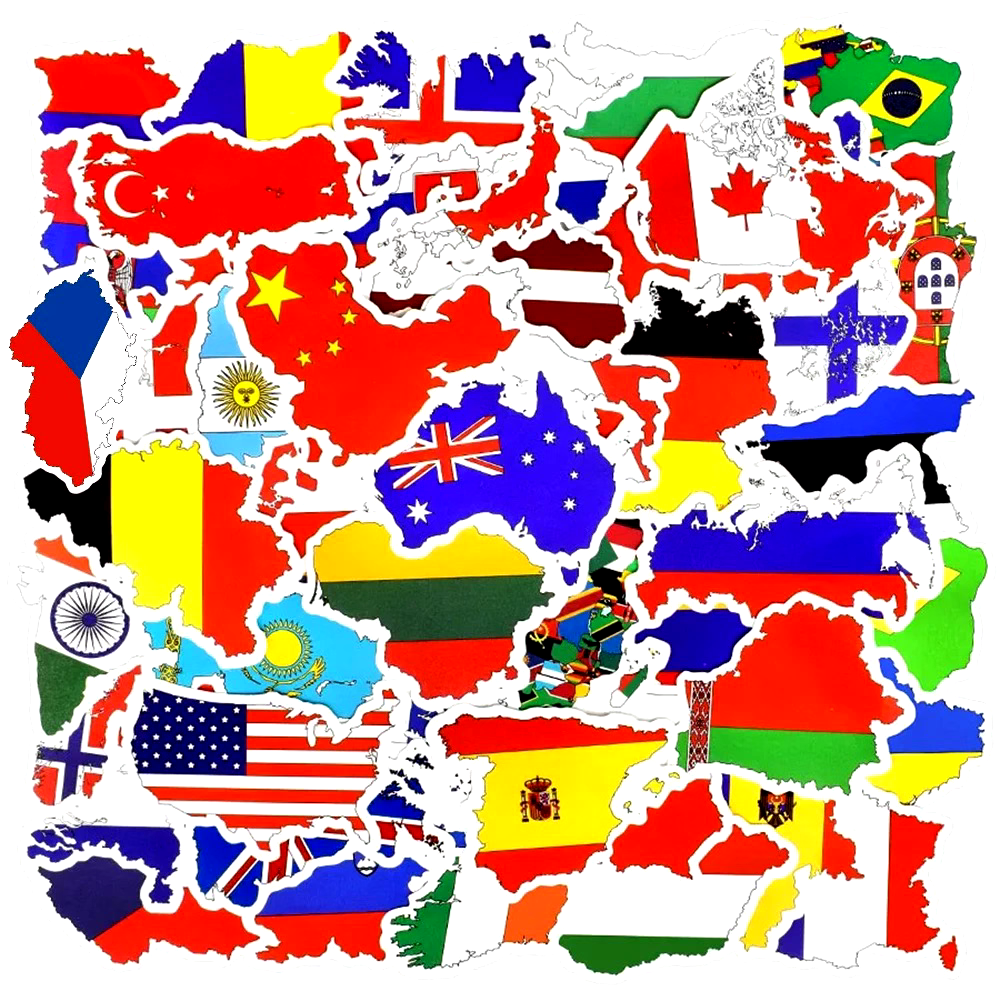 50 PCS National Flags Stickers Toys Countries Map for Children DIY Lap