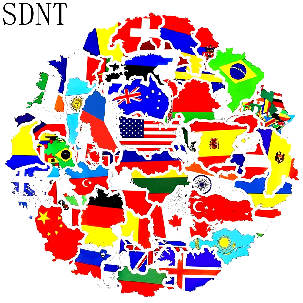 50 PCS National Flags Stickers Toys Countries Map for Children DIY Lap